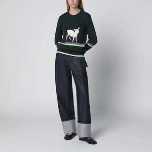 JW Anderson Dark Cotton Sweater With Sheep Embroidery