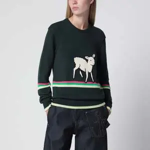 JW Anderson Embroidered Sheep Crew Neck Sweater - Green
