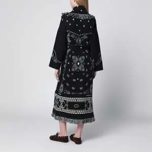 Alanui Long Bandana Jacquard Cardigan With Fringe - Black