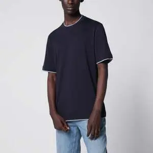 Brunello Cucinelli Crew-neck Cotton Jersey T-shirt With Faux Layering, Cobalt - Blue