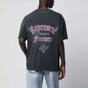 REPRESENT Used-effect Cotton T-shirt In Washed