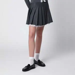 SELF-PORTRAIT Pleated Wool Mini Skirt With Lace Trim - Grey