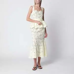 SELF-PORTRAIT Peplum Midi Lace Dress - Yellow
