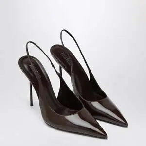 Paris Texas Lidia Slingback Pumps In Ebony Patent Leather - Brown