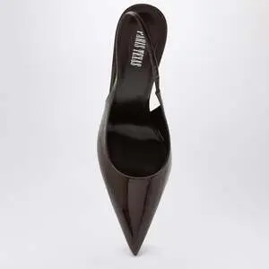 Paris Texas Lidia Slingback Pumps In Ebony Patent Leather - Brown