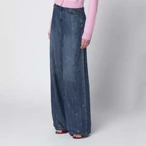 SELF-PORTRAIT Wide-leg Denim Jeans With Rhinestone Stripes