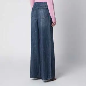 SELF-PORTRAIT Wide-leg Denim Jeans With Rhinestone Stripes