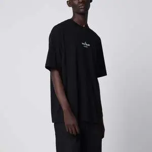 Stone Island Black Cotton T-shirt With Logo Prints - Black