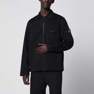 Stone Island Blue Cotton Zip-up Jacket - Black