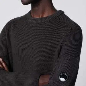 C.P. COMPANY Dark Grey Ribbed Cotton-blend Sweater With Lens Detail