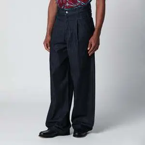 Dries Van Noten Indigo Denim Wide-leg Pleated Jeans