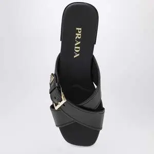 Prada Leather Slider Sandals With Buckle Detail