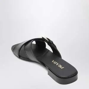Prada Leather Slider Sandals With Buckle Detail