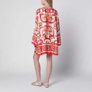 Dolce & Gabbana Maiolica Print Silk Twill Kaftan Dress - Orange