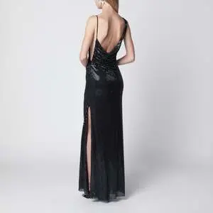 SELF-PORTRAIT Draped Rhinestone Embellished Maxi Dress
