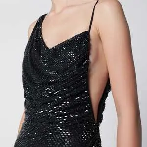 SELF-PORTRAIT Draped Rhinestone Embellished Maxi Dress
