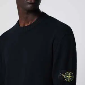 Stone Island Navy Wool Crewneck Sweater - Blue