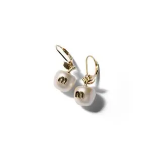 Miu Miu Metal Earrings With Pendant - Gold/cream