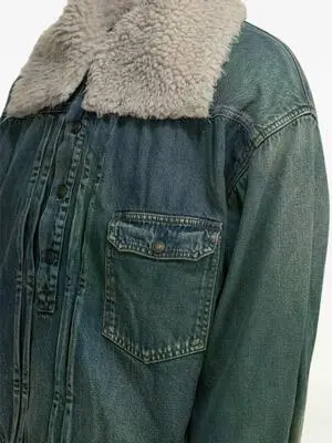 Kapital Fleece-collar Pleated Denim Jacket
