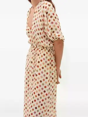 ERES Multicolor Silk Polka Dot V-neck Maxi Dress