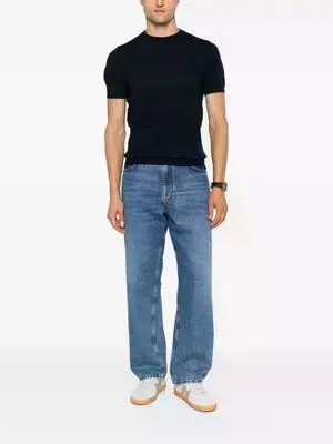 JEORDIE'S Striped Short-sleeve Knitted Cotton T-shirt