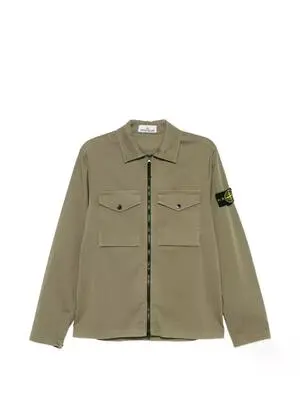 Stone Island Logo-patch Zip-up Cotton Shirt - Green