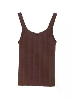 Sandro Pointelle-knit Bow-detail Top - Brown