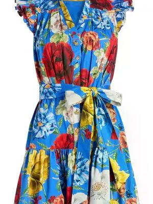 ALICE + OLIVIA Alice + Olivia Cora Flutter-Sleeve Tiered Mini Dress - Blue Floral