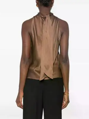 Brunello Cucinelli Sleeveless Asymmetric Tie-neck Top - Brown