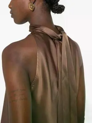 Brunello Cucinelli Sleeveless Asymmetric Tie-neck Top - Brown