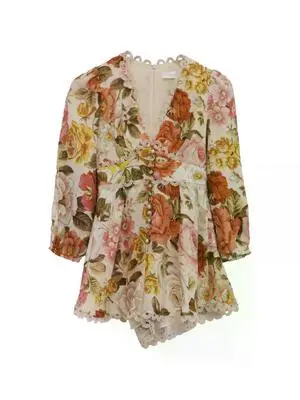 Zimmermann Bonita Floral-print Linen Romper - Neutrals