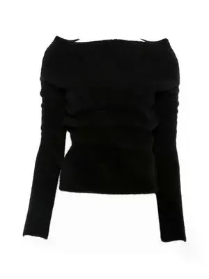 Rick Owens Off-shoulder Ribbed-knit Sweater - Black