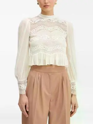 TWINSET Lace-panelled Ruffled Top - Neutrals