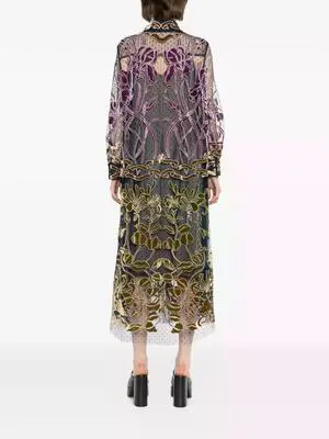Biyan Velvet-embroidered Dot Tulle Shirt Dress