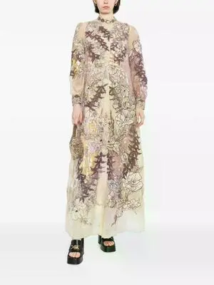 Biyan Velvet-embroidered Chiffon Shirt Dress