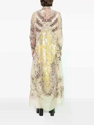 Biyan Velvet-embroidered Chiffon Shirt Dress