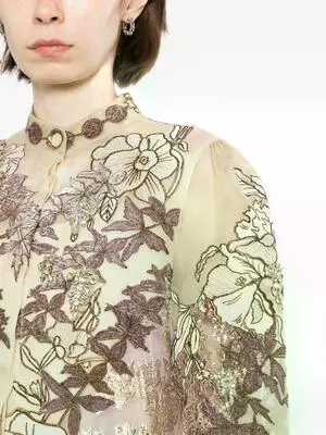 Biyan Velvet-embroidered Chiffon Shirt Dress