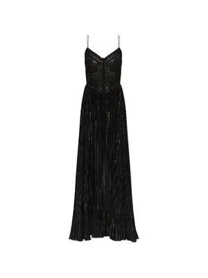 SELF-PORTRAIT Pleated Lace-trim Maxi Dress - Black