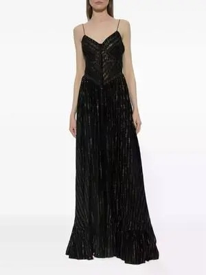 SELF-PORTRAIT Pleated Lace-trim Maxi Dress