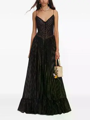 SELF-PORTRAIT Pleated Lace-trim Maxi Dress - Black