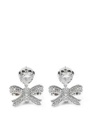 SELF-PORTRAIT Heart Crystal-embellished Bow Drop Earrings - Silver