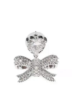 SELF-PORTRAIT Heart Crystal-embellished Bow Drop Earrings