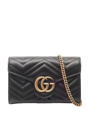 Gucci Gg Marmont Matelassé Leather Wallet On Chain Crossbody Bag - Black