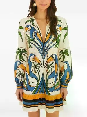 Farm Rio Tropical Graphic Mini Dress - Neutrals