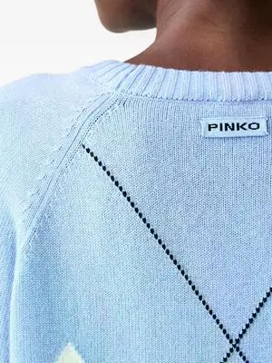 Pinko Argyle Intarsia Distressed Sweater