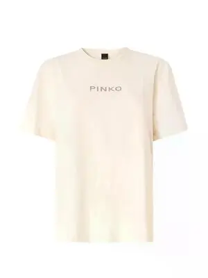 Pinko Logo-print Rhinestone-embellished T-shirt - Neutrals