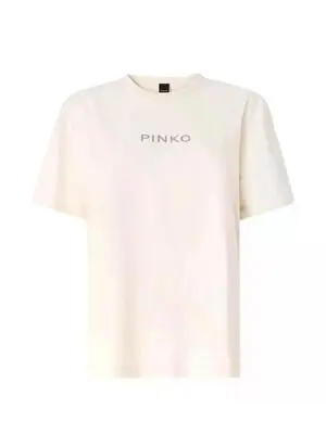 Pinko Logo-print Rhinestone-embellished T-shirt - Neutrals