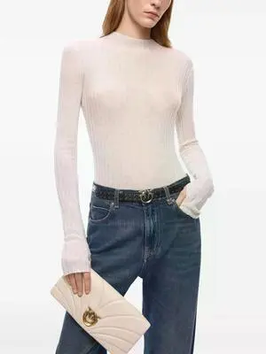 Pinko Ribbed Knit Long Sleeve Sweater - Neutrals