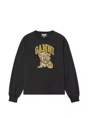 GANNI Graphic Print Long Sleeve T-shirt - Grey