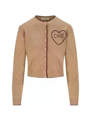Chloé Heart-embroidered Logo Cardigan - Neutrals